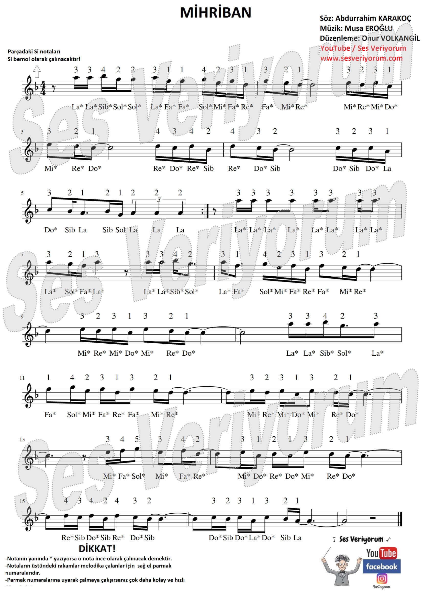 Mihriban Melodika Notaları ve Çalınışı - Melodika ve Flüt Notaları ...