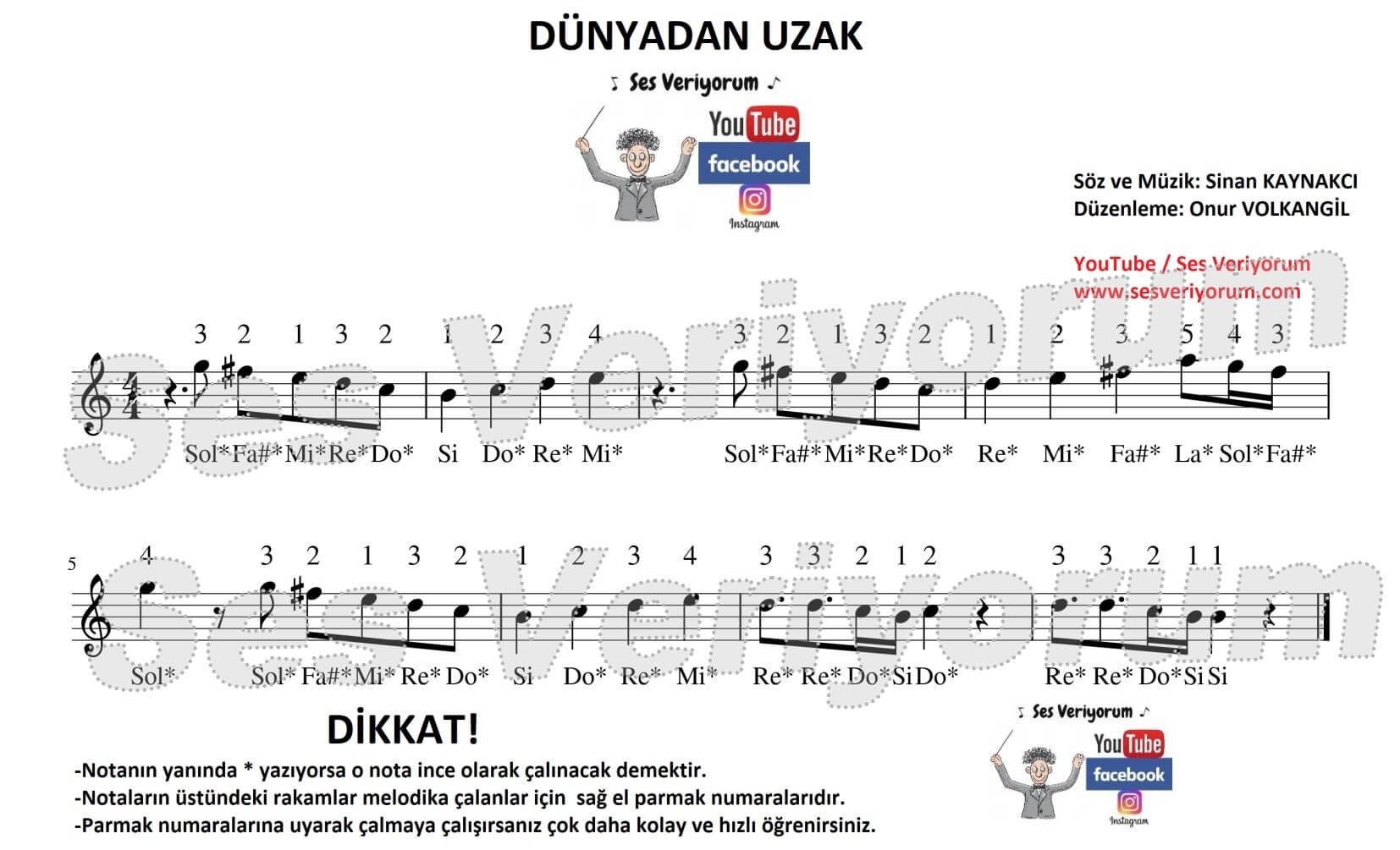 DÜNYADAN UZAK Melodika Notaları ve Çalınışı - Melodika ve Flüt Notaları ...