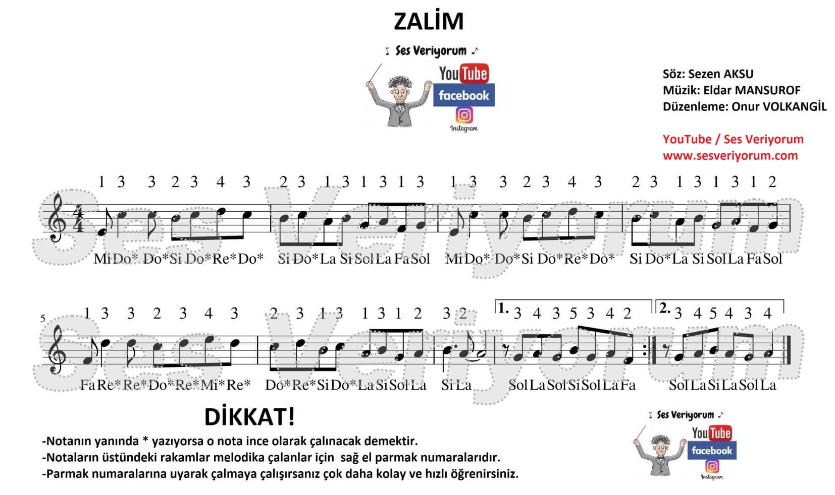 ZALİM Melodika Notaları ve Çalınışı - Melodika ve Flüt Notaları - Ses ...